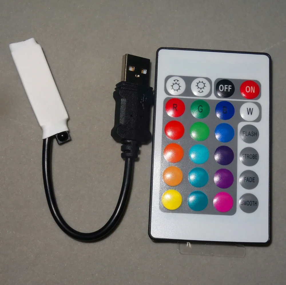 Mini USB RGB IR controller with 24key IR remote;DC5V input;4A*3CH ...