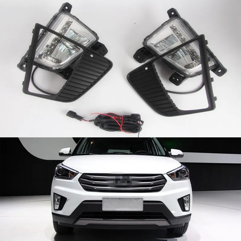 1 Set driving lamp DRL Daytime Running Lights with fog Lamp cover assy for Hyundai IX25 2014 ...