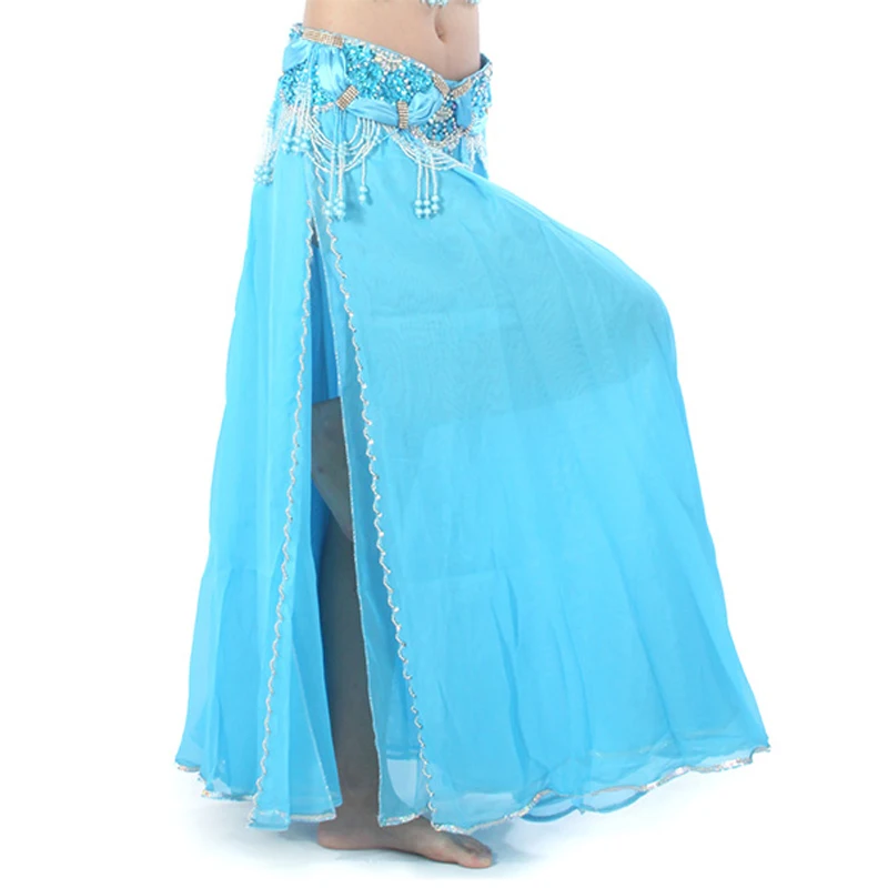 Belly Dance Costumes 2 Sides Split Chiffon Long Skirt 2 Layers Chiffon