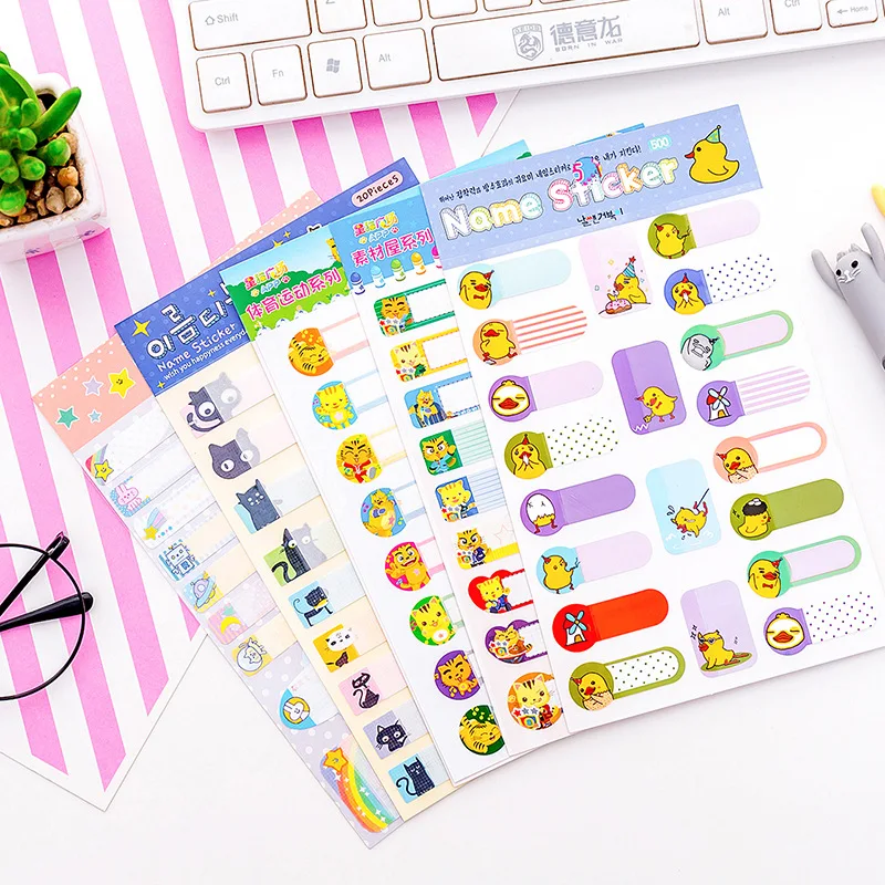 2pcs Cartoon Colorful Name Label Stickers Waterproof Stationery Sticker ...