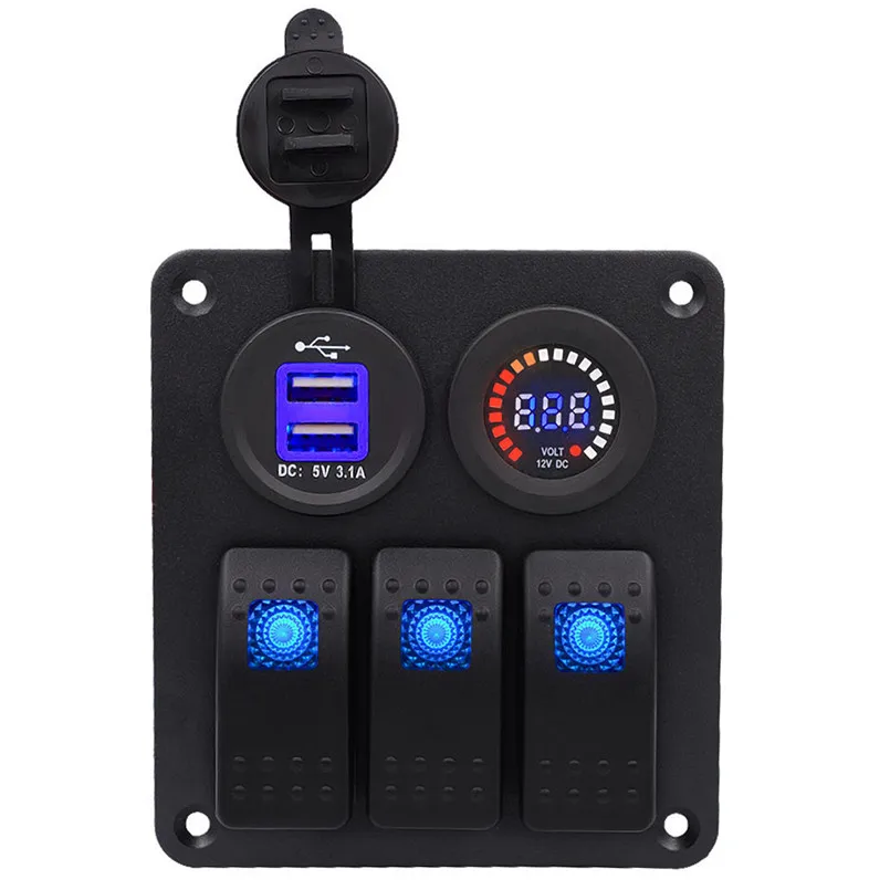 3 Gang Waterproof Marine Blue Led Switch Panel With Power Socket ...