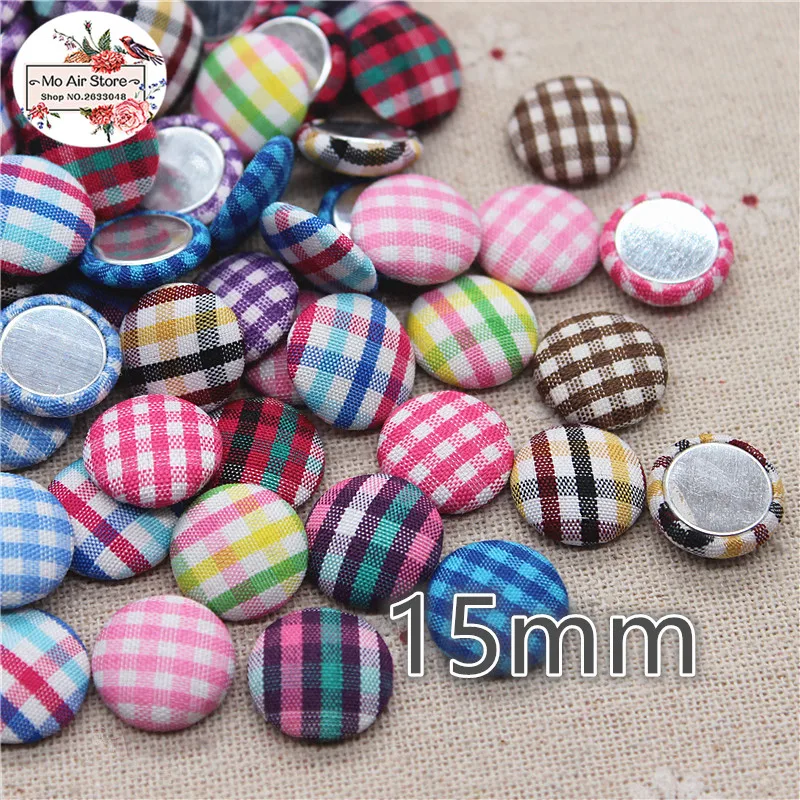 50pcs mix color Flatback grid Fabric Covered round Buttons Home Garden ...
