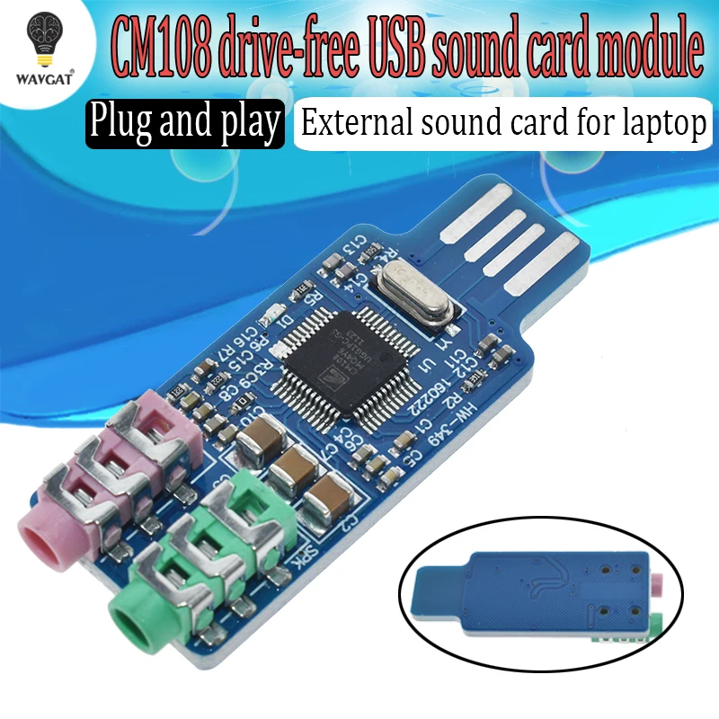 3.5mm CM108 USB Drive Free Sound Card Laptop Computer External Sound ...