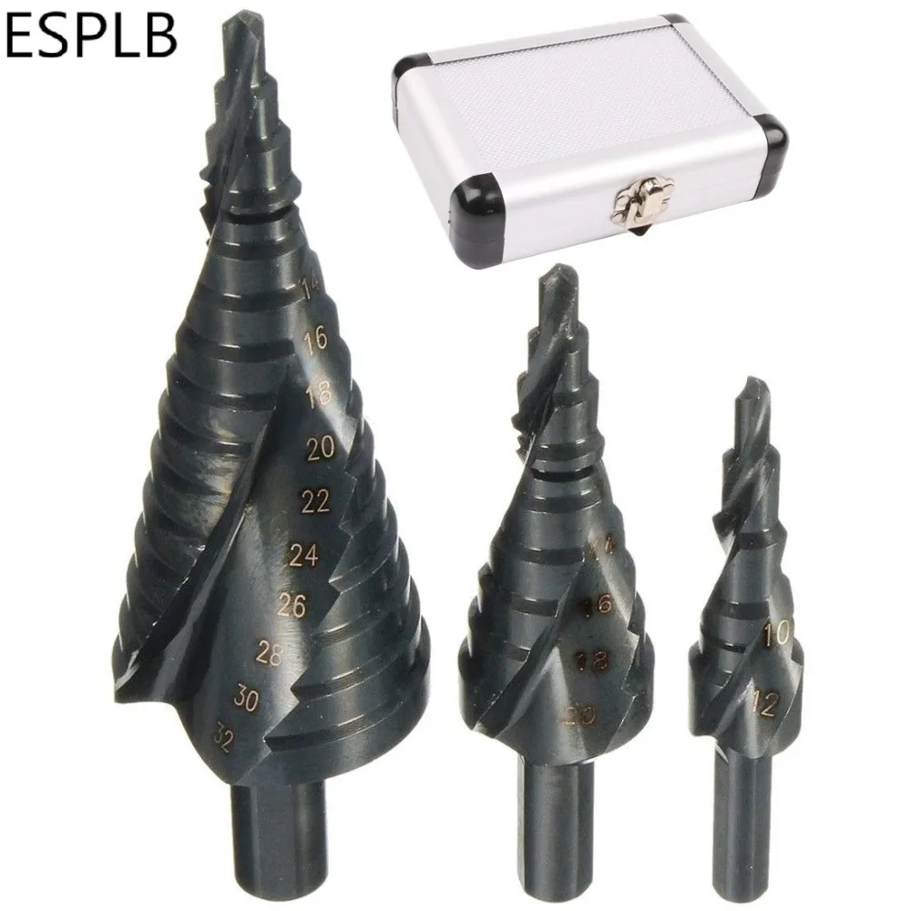 ESPLB 3pcs HSS Cobalt Step Drills Bit 4-32MM High Speed Steel Nitrogen Spiral Triangle Shank ...