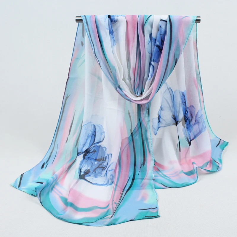 2019 spring fashion silk scarf chiffon shawl long scaves women printed ...