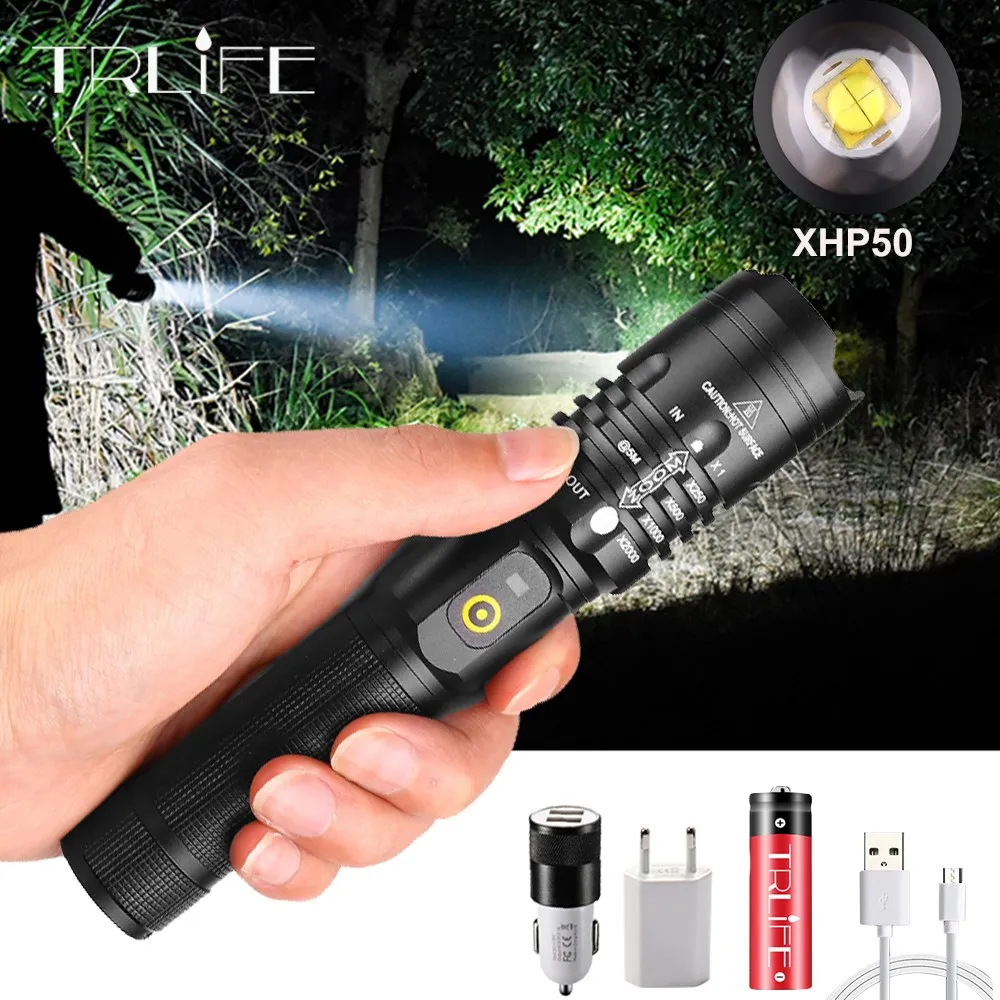 Super Bright LED Flashlight Xhp50.2 8000LM Powerful Linterna USB Zoom ...