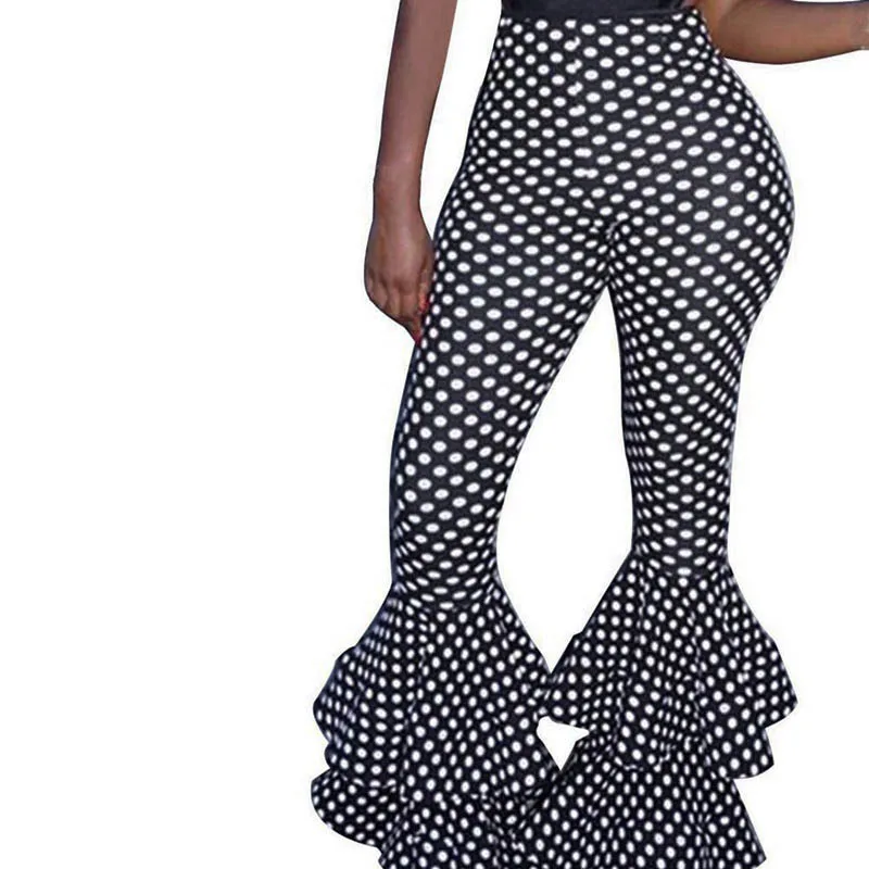 Women Polka Dot Flared High Waisted Trousers 2018 Sexy Ladies Ruffle