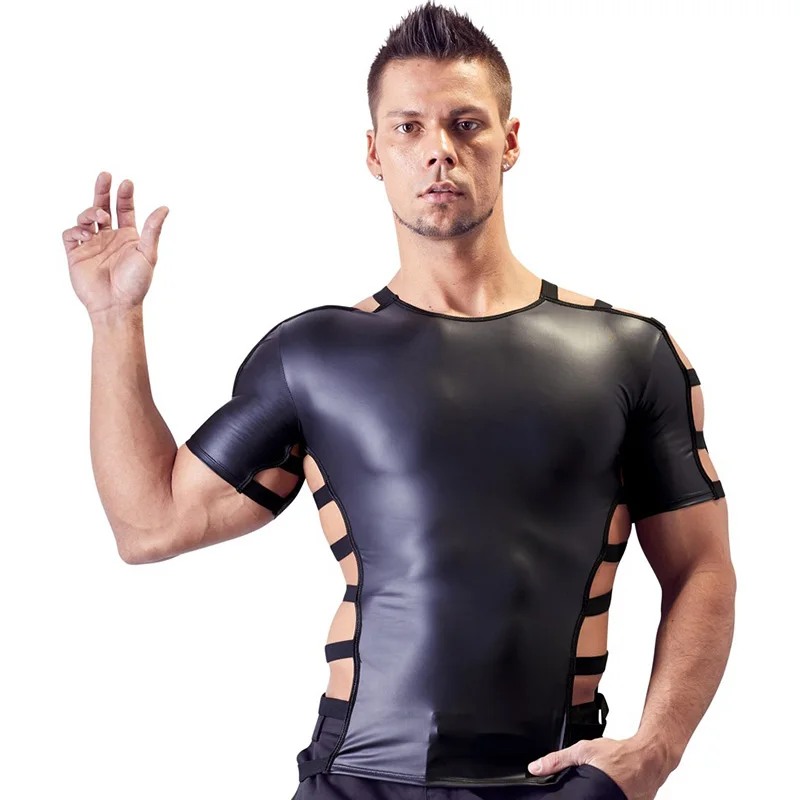 Plus Size M-2xl New Black Men Tops Short Sleeve Hollow Out Club Gay ...