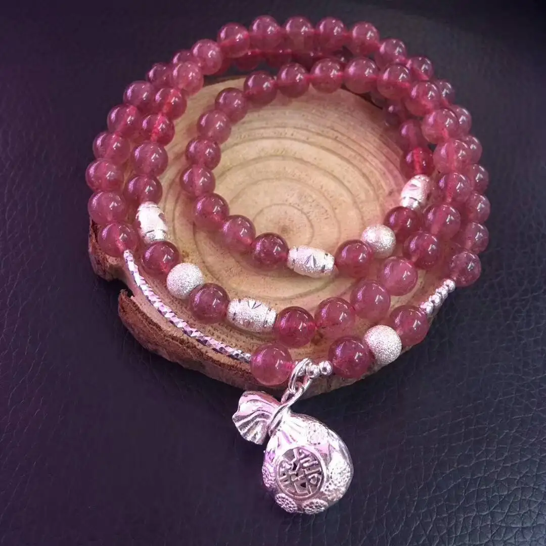 Koraba Fine Jewelry 925 Silver Inlaid Natural Strawberry Quartz Pendant ...