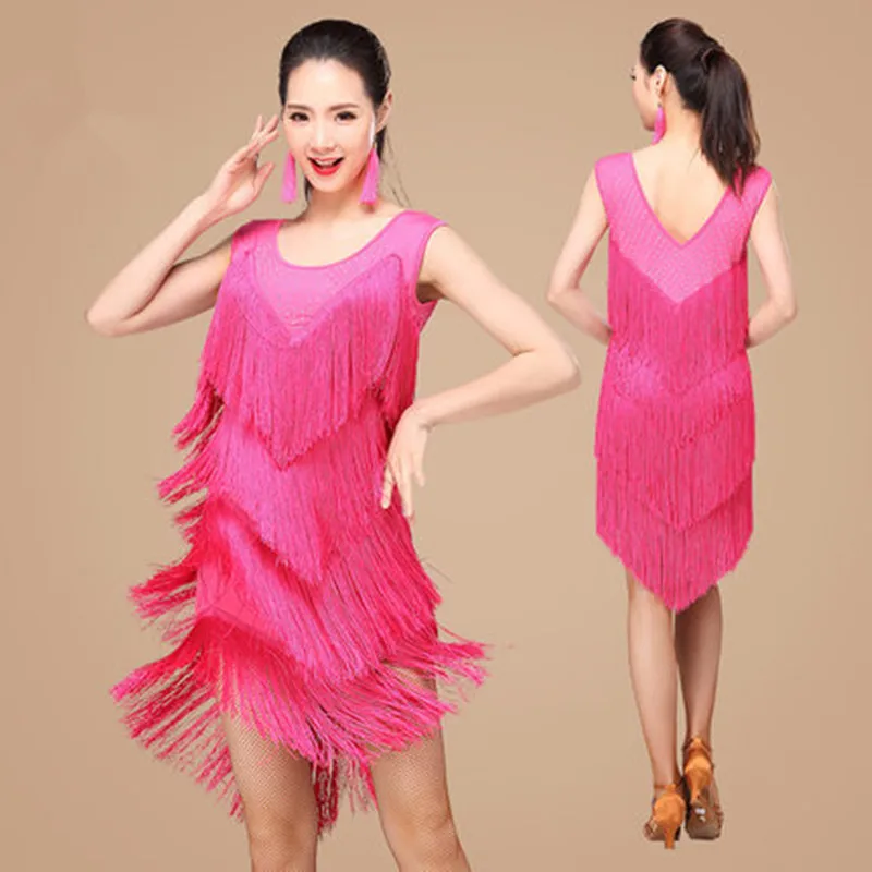 2017 New Tassels Women Latin Dance Dress Salsa Cha Cha Tango Dress In