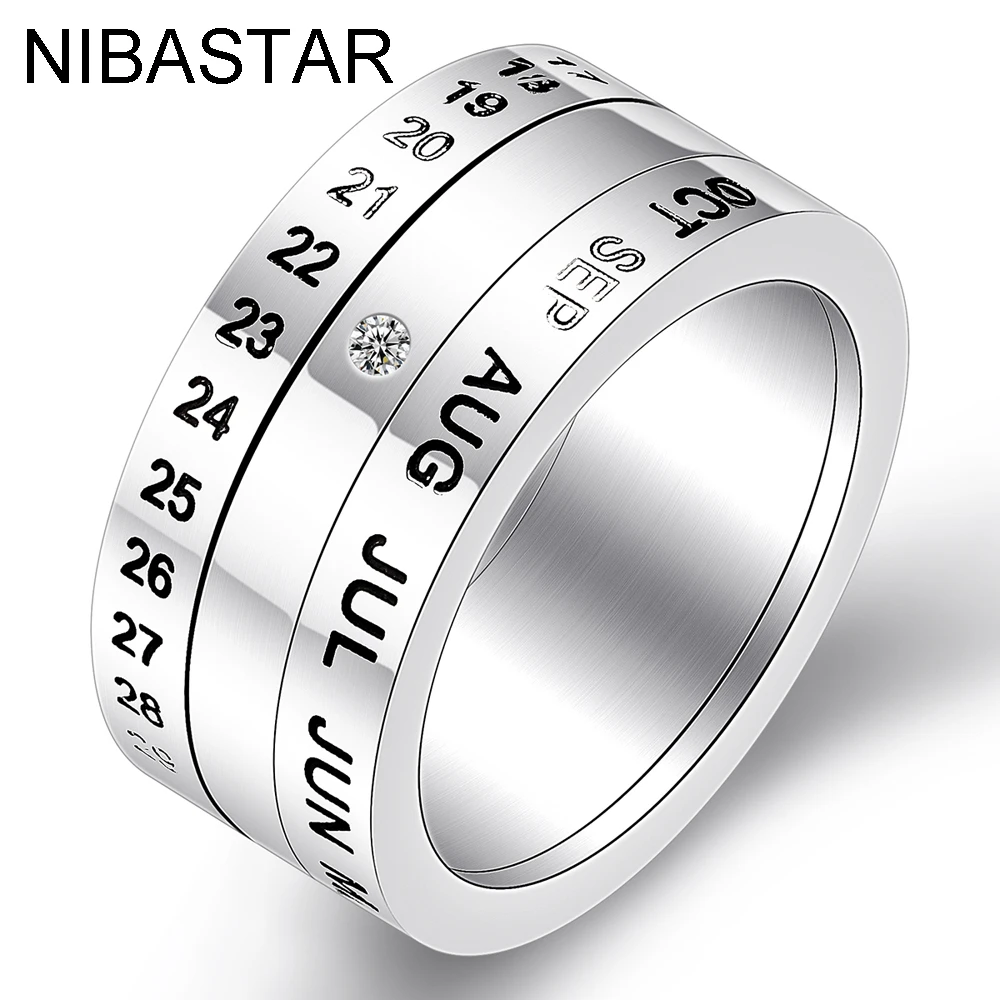 Fashion Number And Month Calendar Letter Rotatable Rings For Men 316l ...