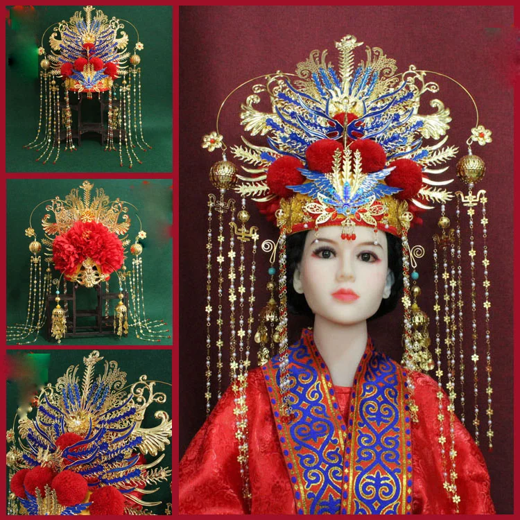 Long Tassel Imitate Wire Inlay Artwork Blue Cloisonne Empress Phoenix ...