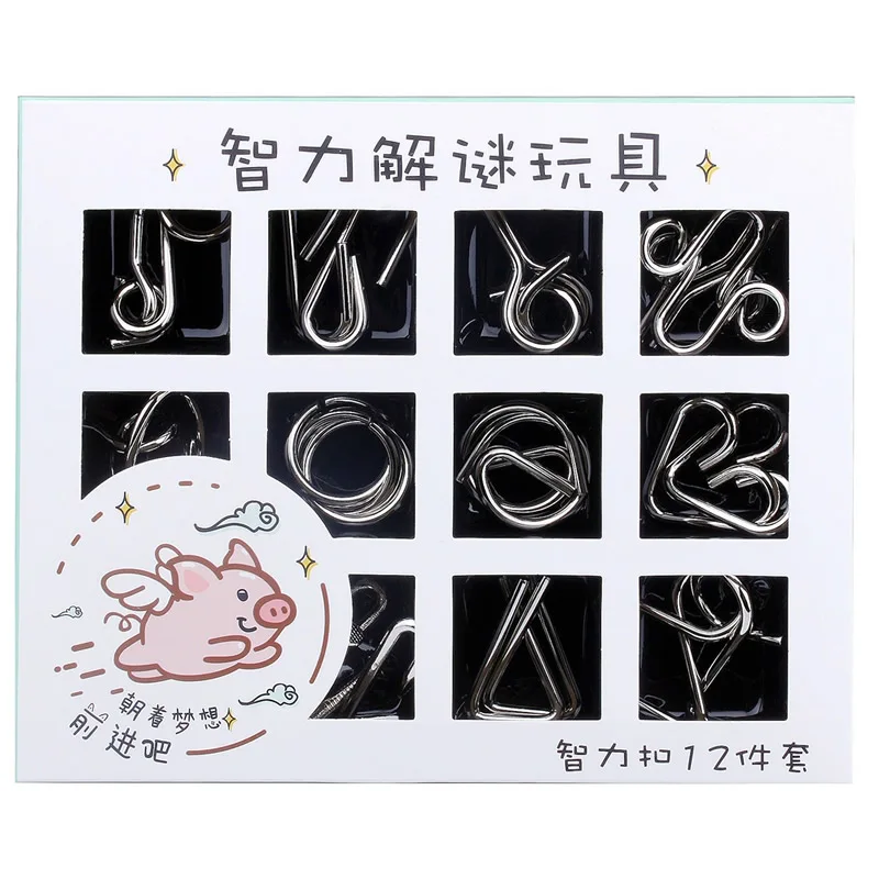 3D Metal Wire Puzzle 12PCS/Set ZHL 4 Types Classic Knot Intelligence ...