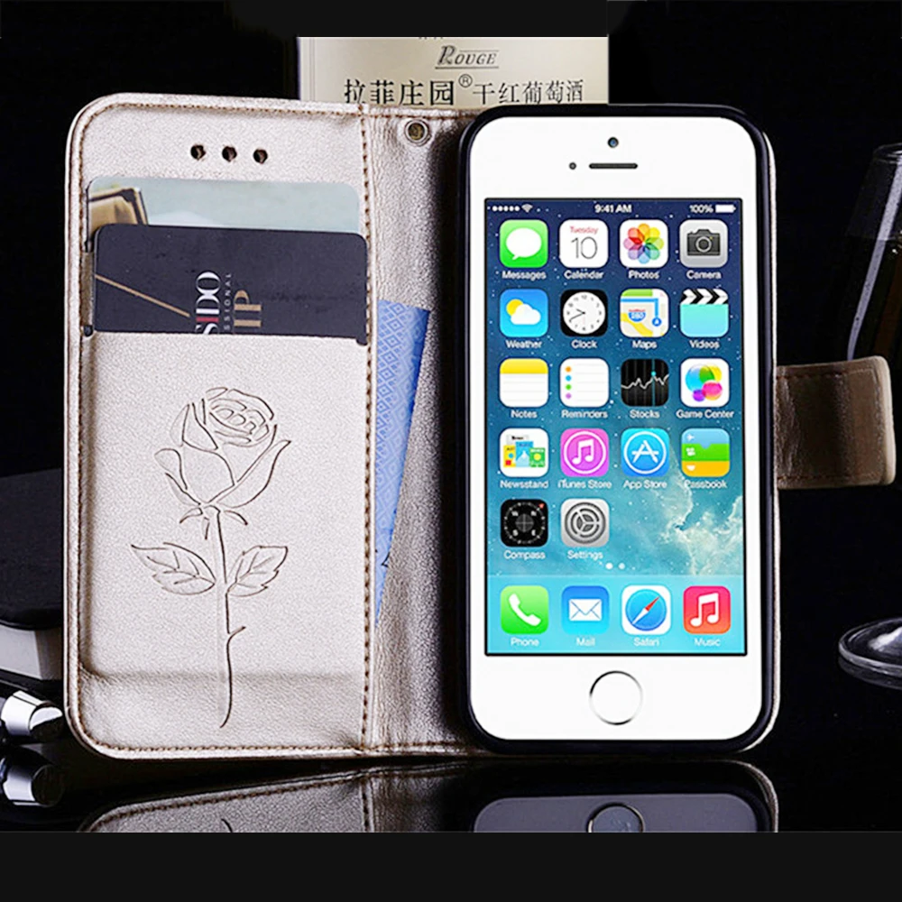 Case For iphone 5s 5 SE 6 6s 7 plus Cover Flowr Leaf Filp Wallet Covers for iPhone 6 6s 7 Coque ...