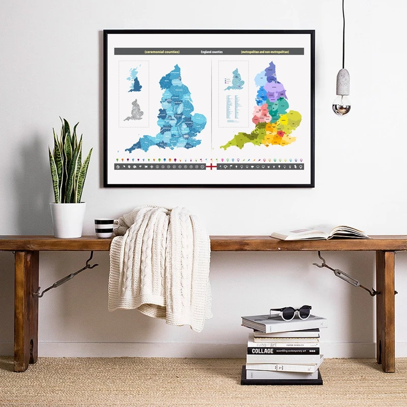 England Counties Map Canvas Poster Prints Ceremonial and Metropolitan ...