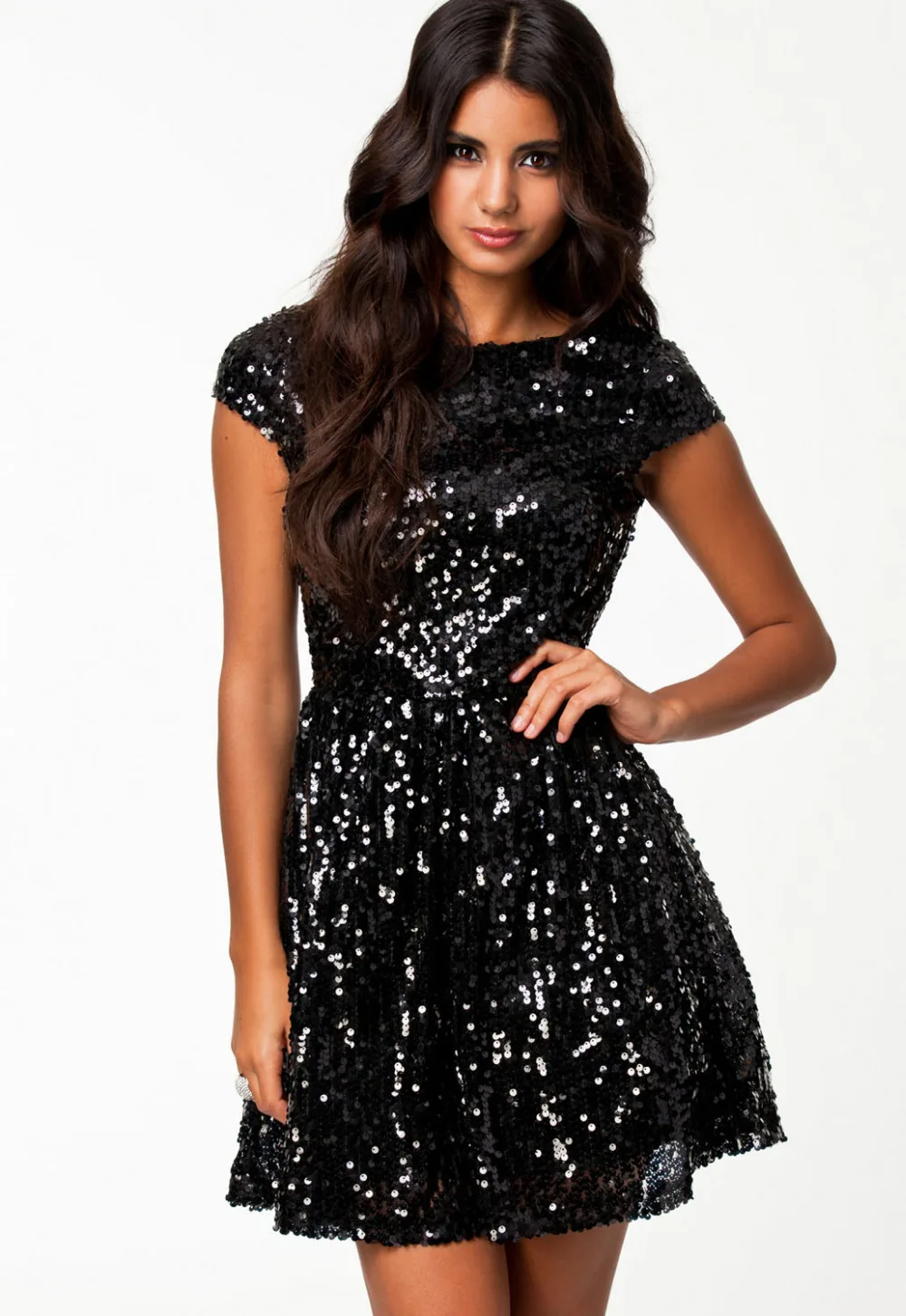 Classic Dress To Party Flashy Sequin Textured Skater Dress LWB21091 ...
