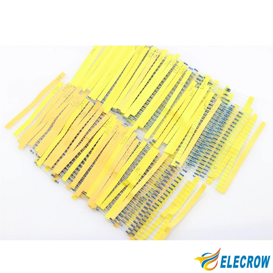 Elecrow 1000 Pcs Metal Film Resistor Pack 1% 1/4W 50 Kinds Each Value ...
