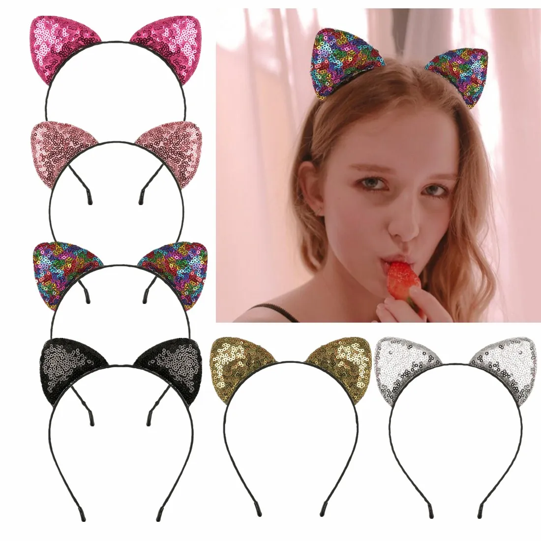 XIMA 1PC Retail 2018 New Cat Ears Headband Sequins Hair Hoops Women ...