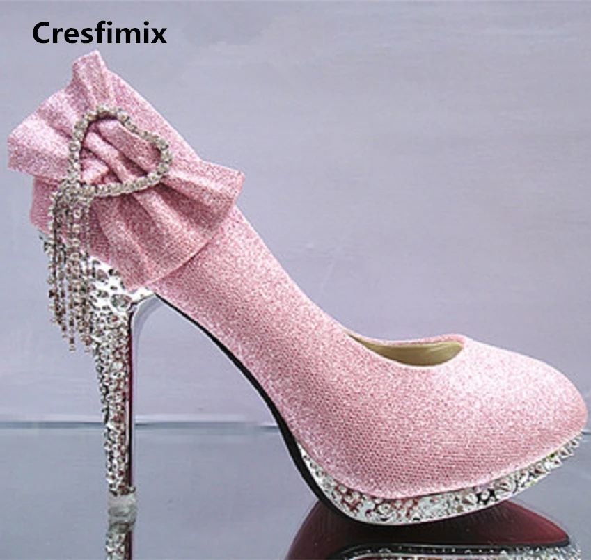 women cute sweet crystal pink high heel pumps lady casual street high ...