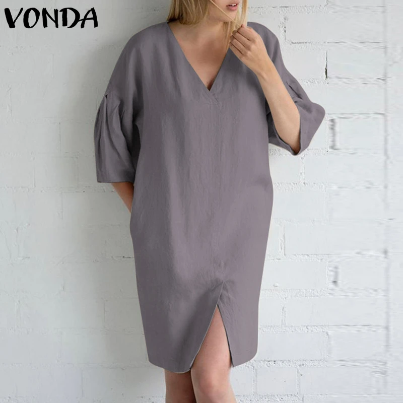 VONDA Women Cotton Dress 2019 Summer Ruffle Half Sleeve Split Hem ... VONDA Women Cotton Dress 2019 Summer Ruffle Half Sleeve Split Hem ...