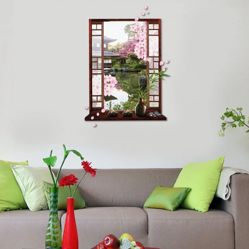 3D Fake Window Beautiful Landscape Wall Sticker For Bedroom Living Room ...