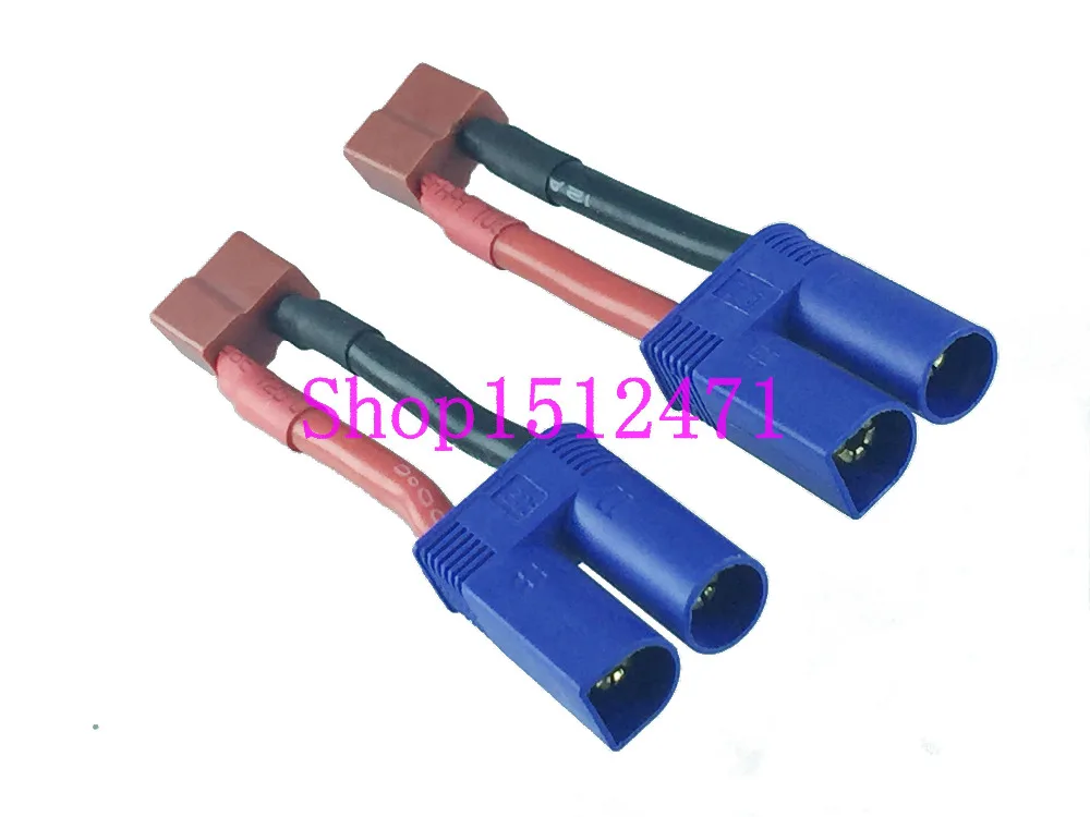 2 uds enchufe T (estilo Deans) adaptador hembra a EC5 macho 12AWG 5CM cable fr RC Power|male ...