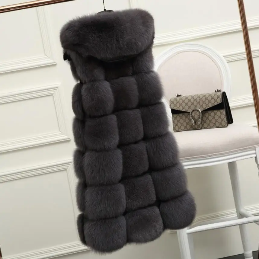Fluffy Faux Fox Fur Vest Fake Fur Hooded Vest 2020 Winter Warm Women's ...