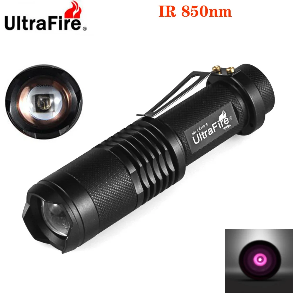UltraFire linterna LED SK98 IR850/940NM IR impermeable, foco ajustable, para cámara de relleno ...