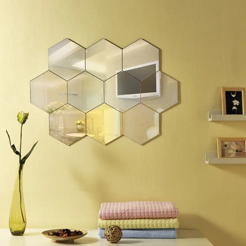 Home And Garden 12pcs 3d Mirror Hexagon Vinyl Removable Wall Sticker