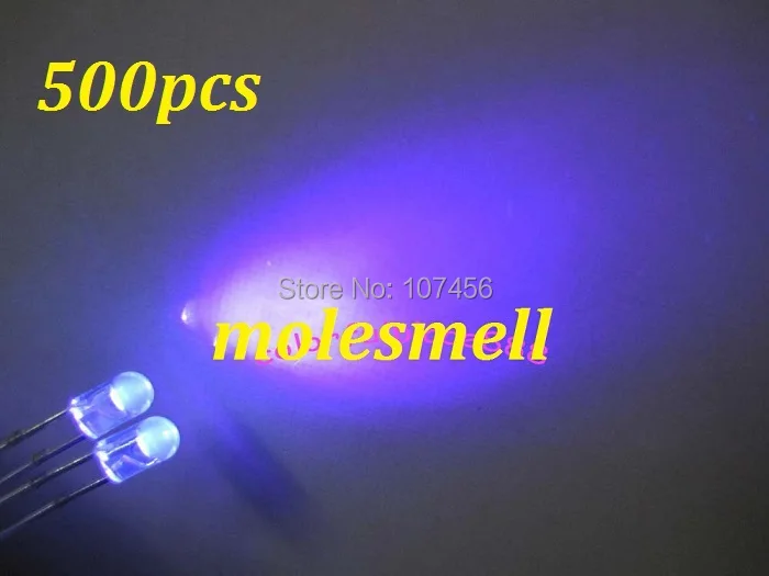 500pcs 3mm flangeless Purple LED Lamps 3mm uv round led lamp light ...