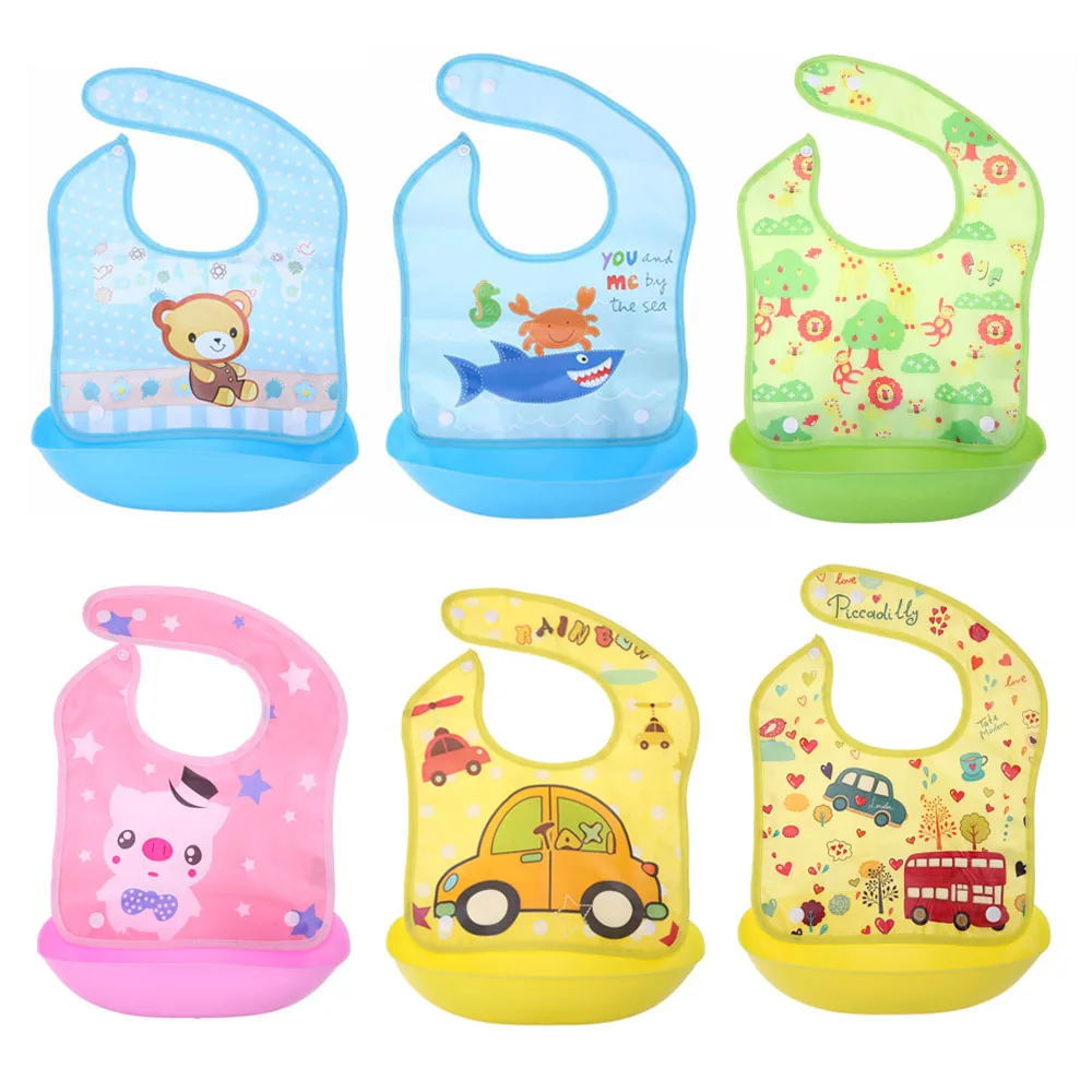 Baby Silicone Bibs Kids Lovely Cartoon Animals Pocket Bib Bandana ...
