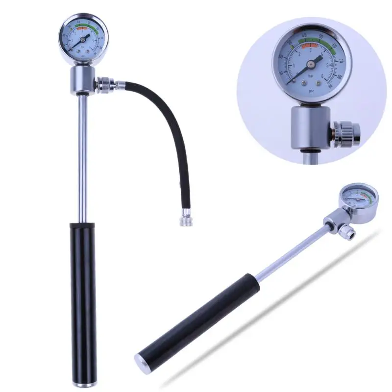 Bicycle Pump With Gauge High Pressure Meter Shock Hand Bike Air
