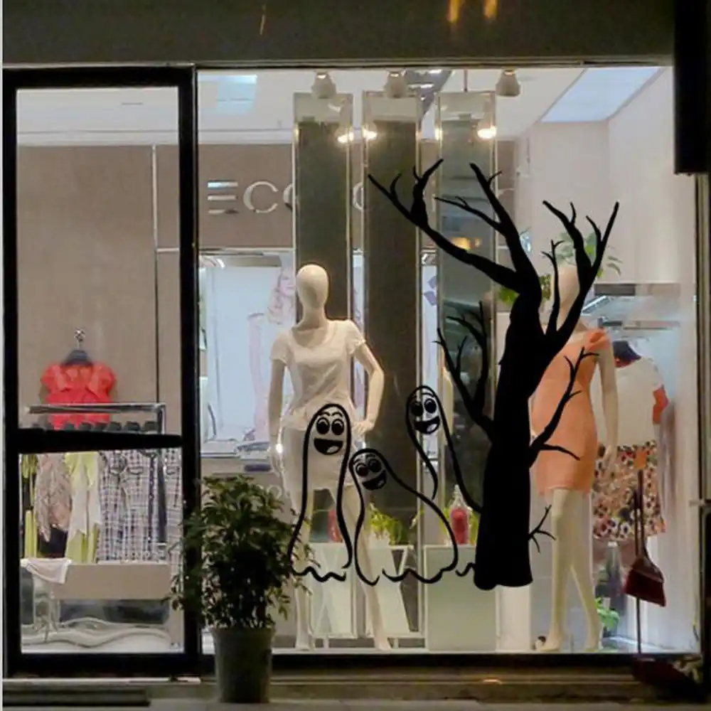 Halloween Display shop window stickers Ghost Owl tree spider pumpkin ...