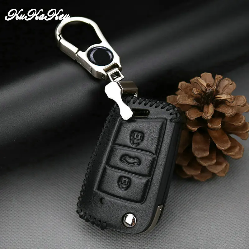KUKAKEY Leather Car Key Case Cover For Volkswagen VW Golf 7 GTI R MK7 ...