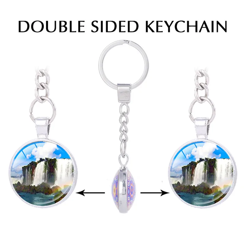 Classic Waterfall Double Sided Pendant Key Chain Natural Scenery ...