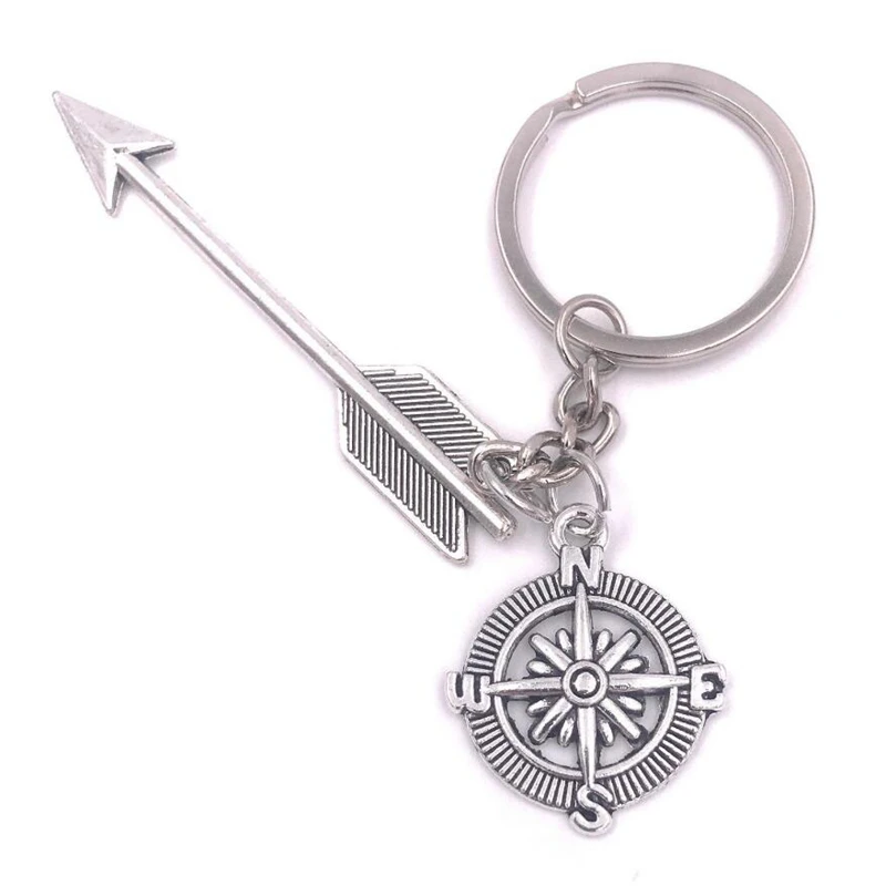 New Hot Ancient Silver Arrow&Compass Charm Pendant Keyring Keychain ...