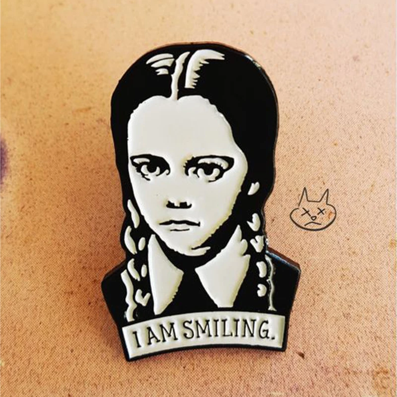 Wednesday-Addams-Enamel-Brooch-I-AM-SMILING-Denim-Clothes-Button-Badge ...