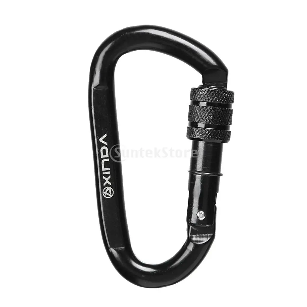 Black 30kn D Ring Carbon Steel Screwgate Locking Carabiner 52 X 98mm ...