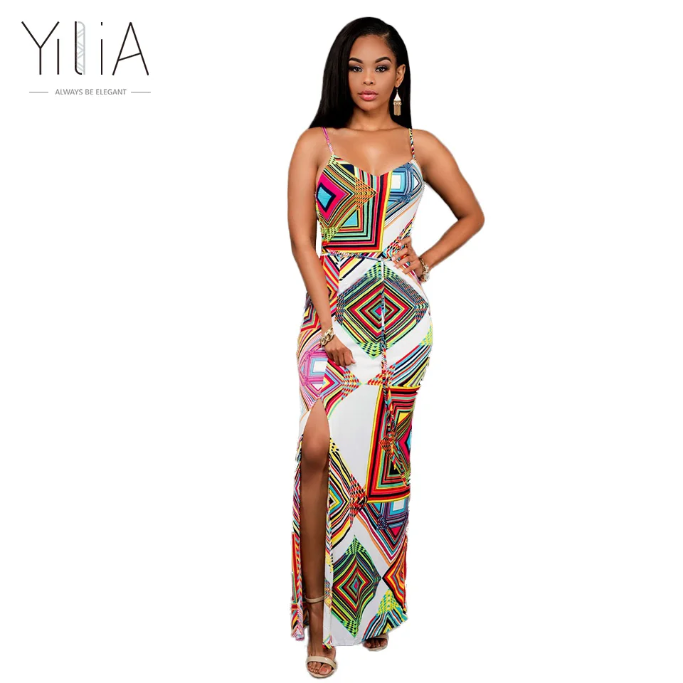 Yilia Style African Print Maxi Long Dresses Casual Summer Evenings