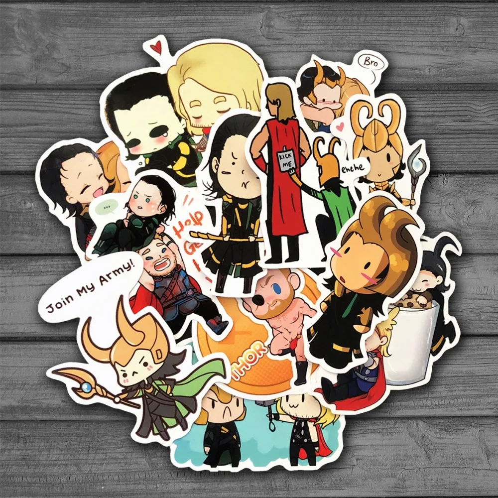 12Pcs-Cartoon-Chibi-Thor-and-Loki-Cute-Sticker-For-Kids-Toys-Car ...