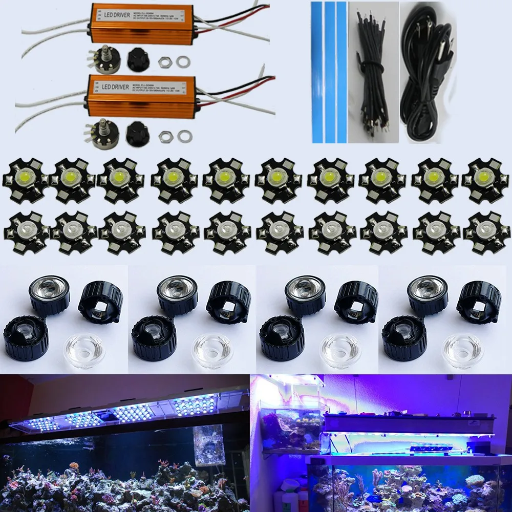 60 W DIY Led Aquarium Light Kit (20*3 W) para coral tanque do recife ...