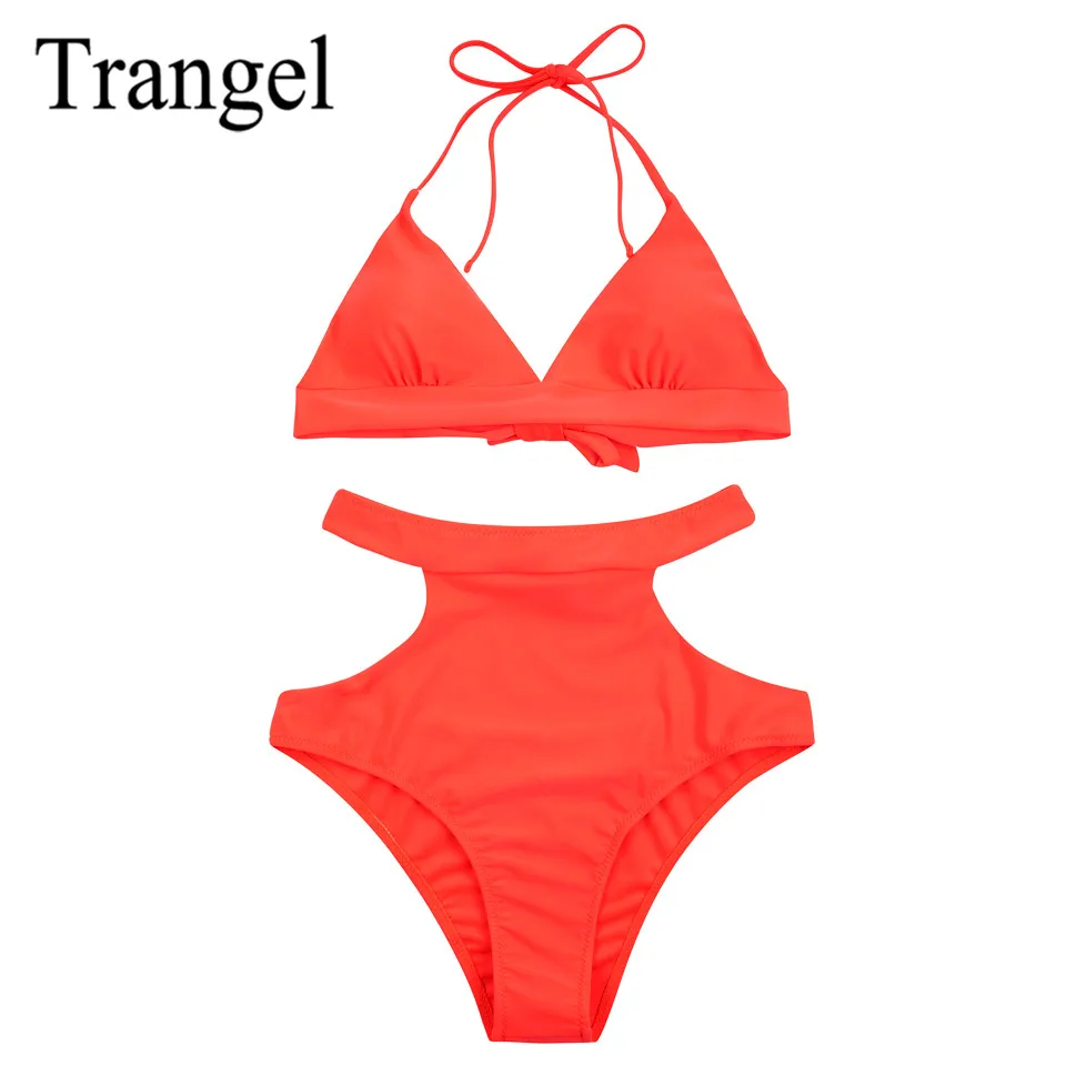 Trangel High Waist Swimwear Swimsuit Women Solid Bikini Set Sexy Hollow