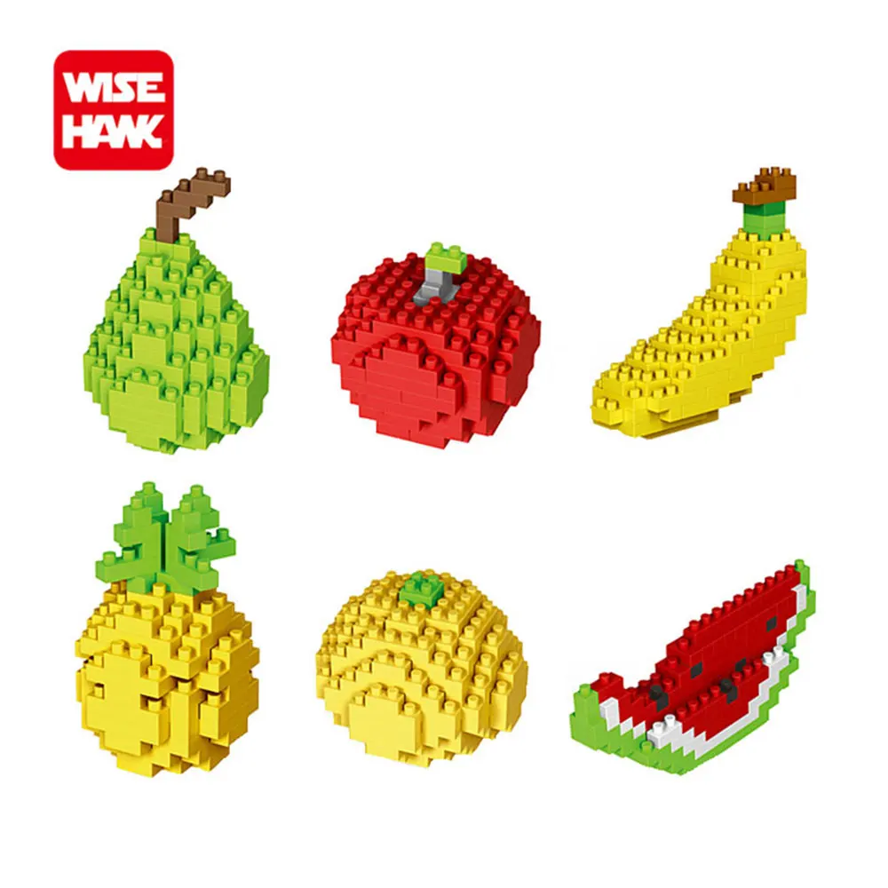 Full Set 6 Pcs Blocks Plastic Fruit Vegetable Bricks Toys Apple Banana Educational Building