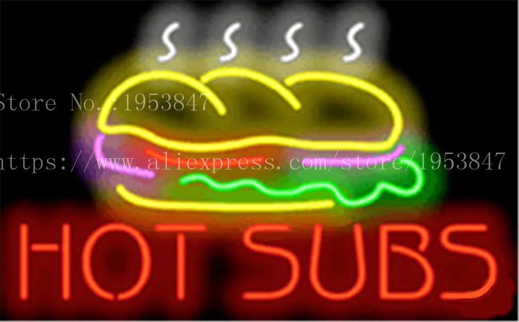 Hot Subs Sandwiches Neon sign Real Glass Tube Bulbs Light Bar Beer Club ...