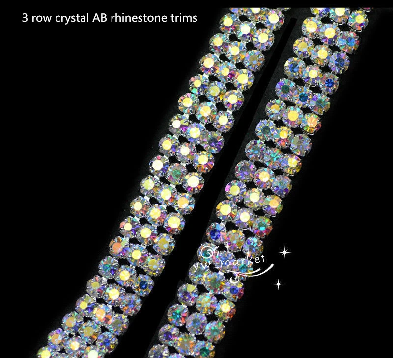 Buy 3 Row Crystal Silver Ab Rhinestone Trims Close