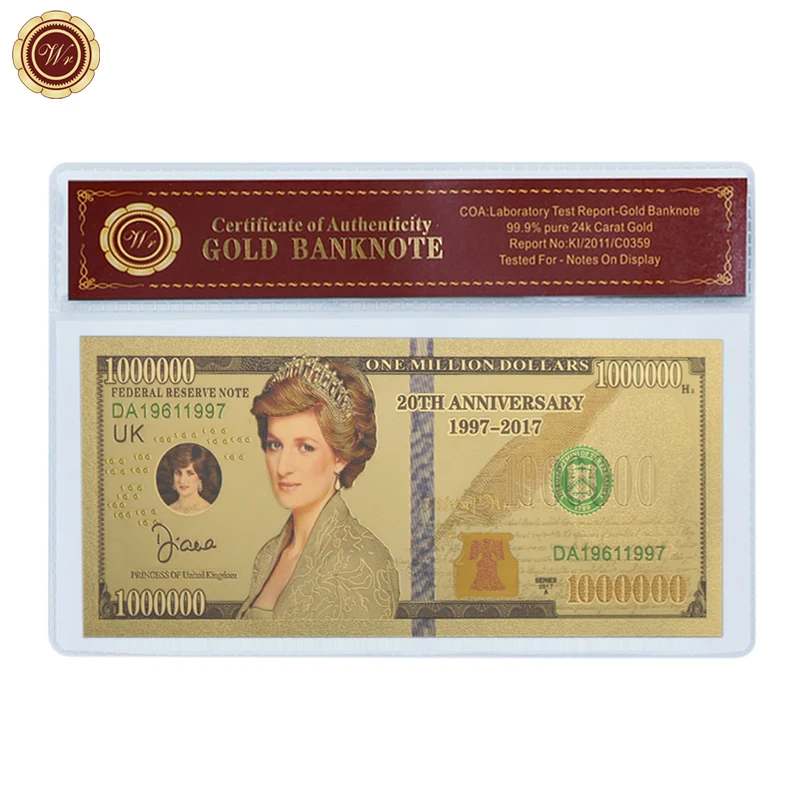 Wr Diana Princess Gold Foil Banknote Home Decor Colored The Princess Of ...