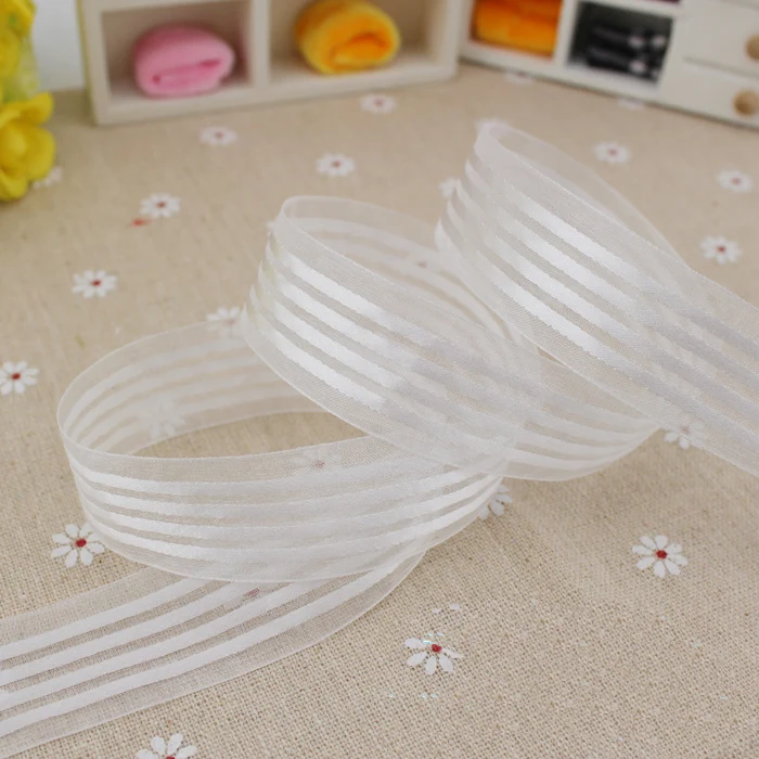 White Stripe Ribbon 1'' (25mm) 8Meters Gift Packaging Ribbon High ...