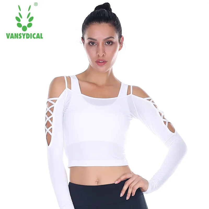 Vansydical Womens Yoga Shirts Long Sleeve Sexy Exposed Shoulder