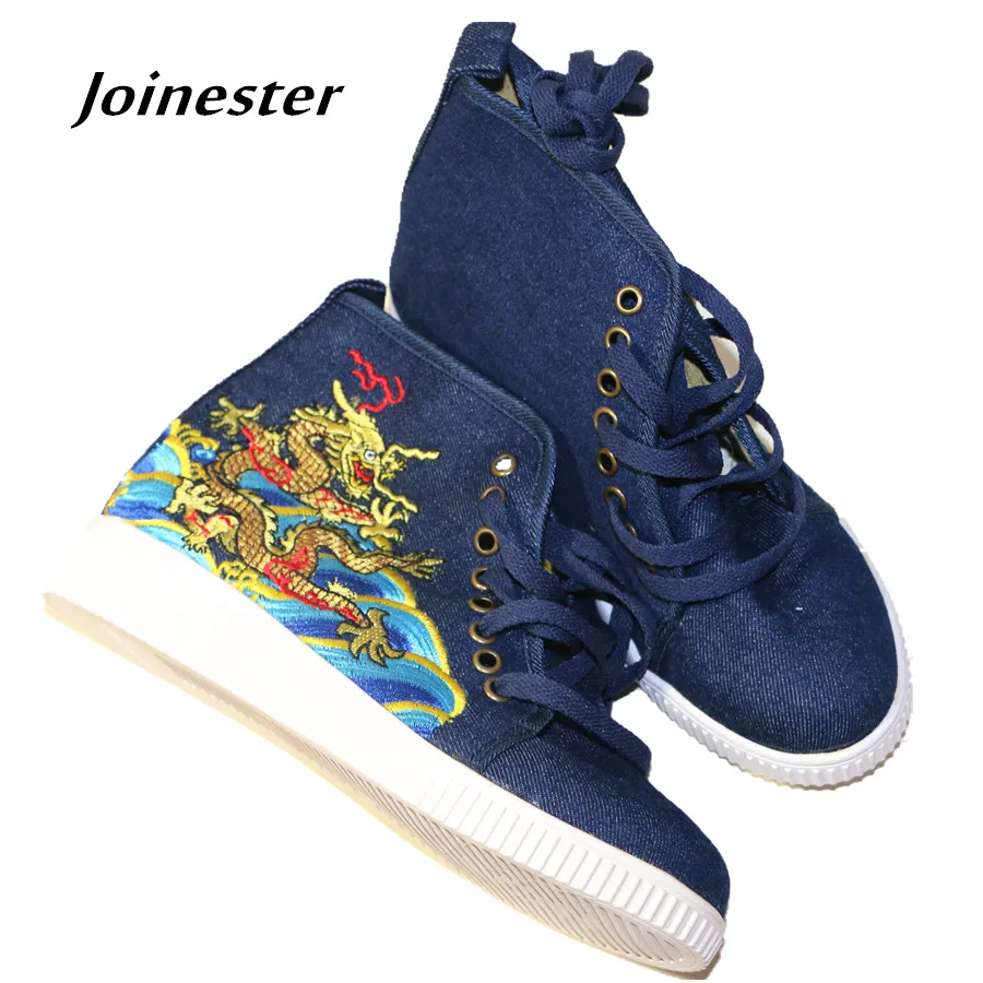 Women's Chinese Dragon Embroidered High cut Canvas Lace up Flat ...
