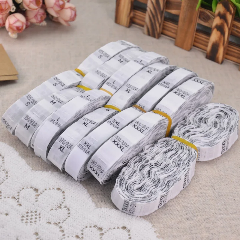 2colors Polyester 1.2*3cm S 4XL Wholesale 500pcs/roll garment size ...